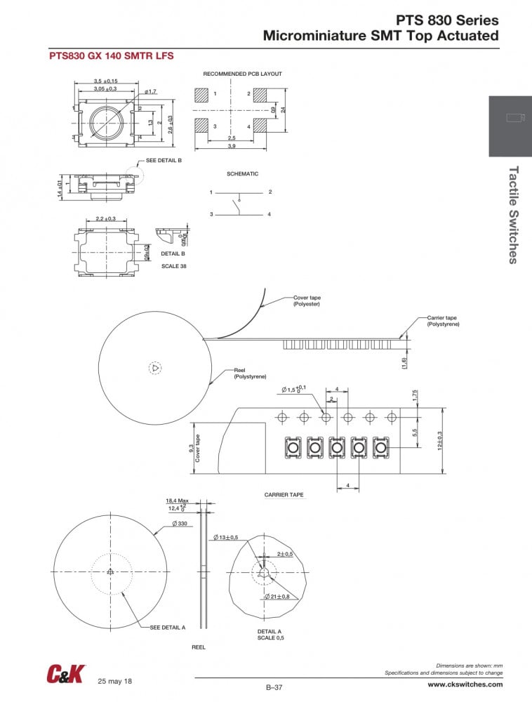 C&K PTS830 series datasheet page 2