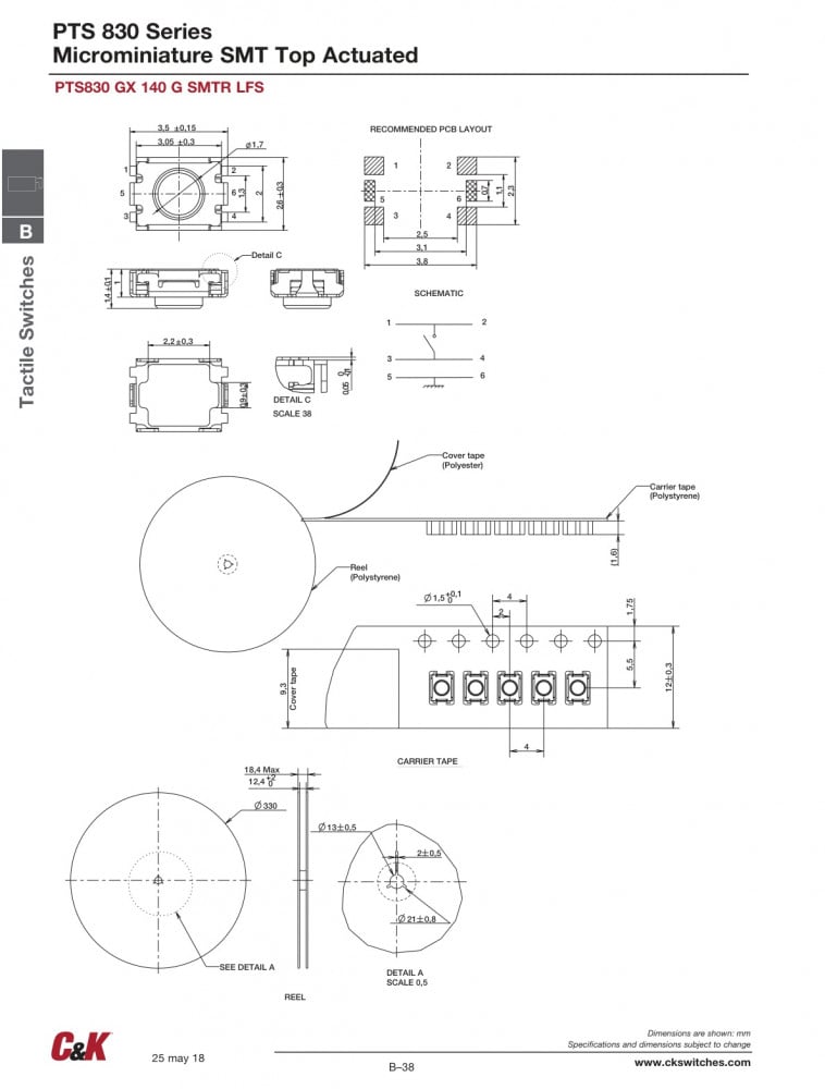 C&K PTS830 series datasheet page 3