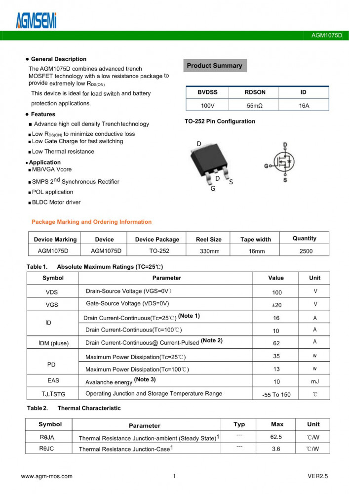 AGM1075D datasheet page 1
