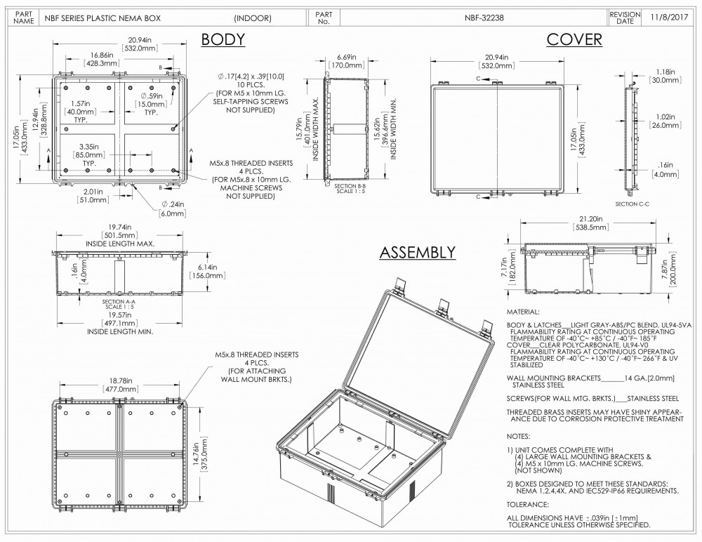 Bud Industries NBF series enclosure technical drawing preview