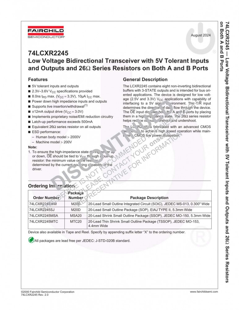 74LCXR2245 datasheet page 1