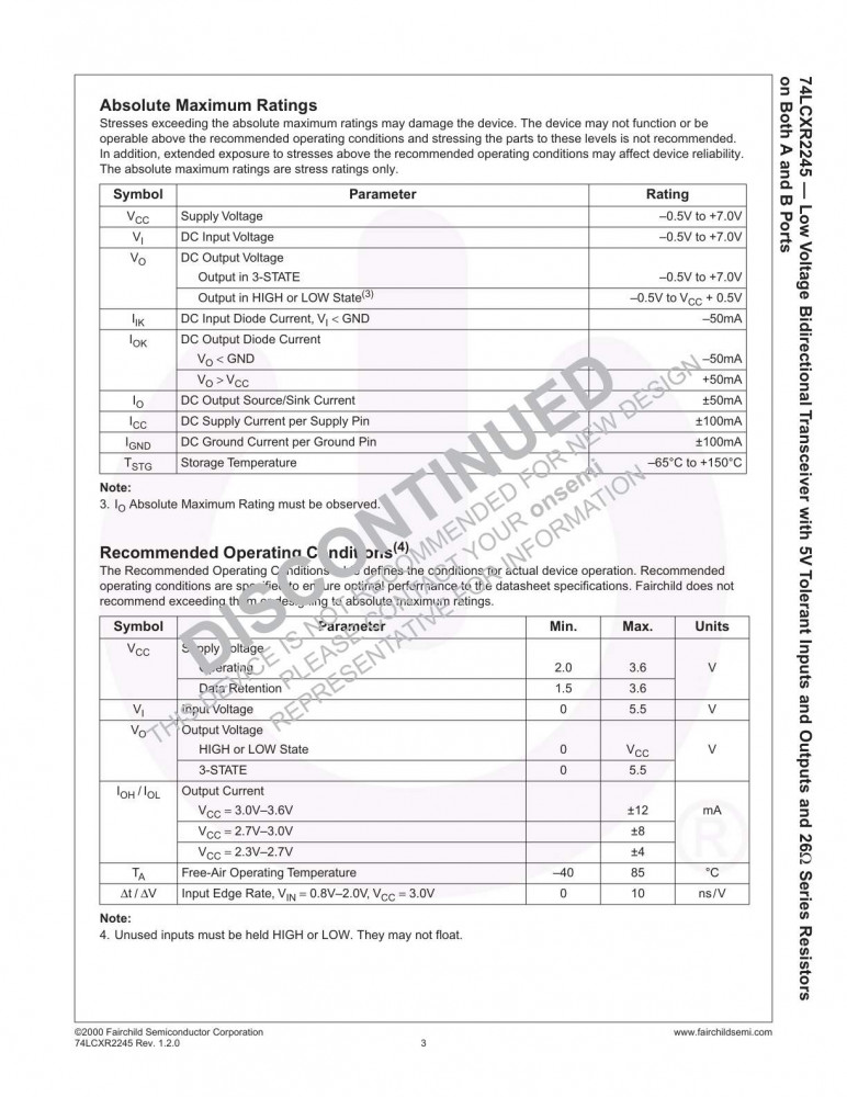 74LCXR2245 datasheet page 3