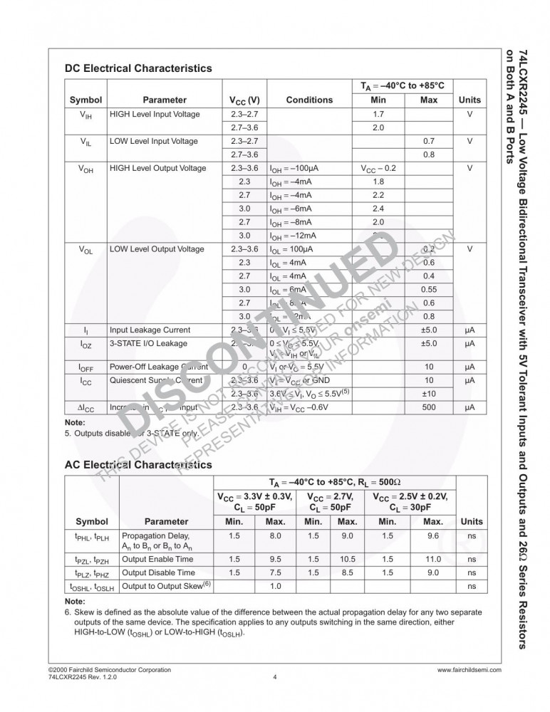 74LCXR2245 datasheet page 4