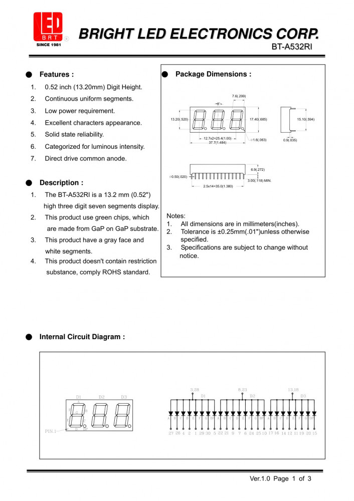 BT-A532RI technical document page 1
