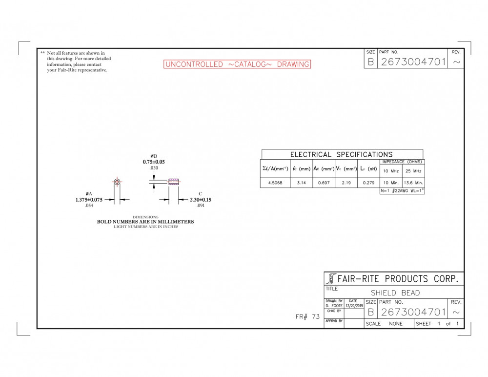 Fair-Rite 2673004701 technical document page