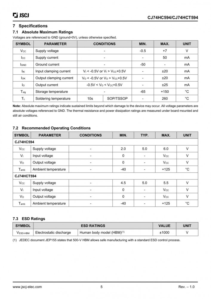 CJ74HC594AEN datasheet page 5