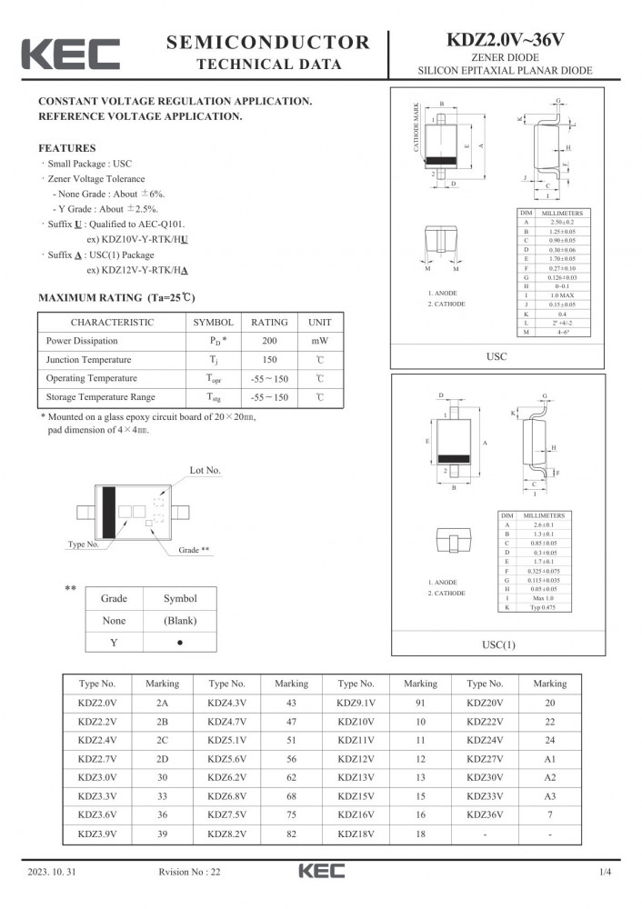 KEC KDZ series datasheet page 1