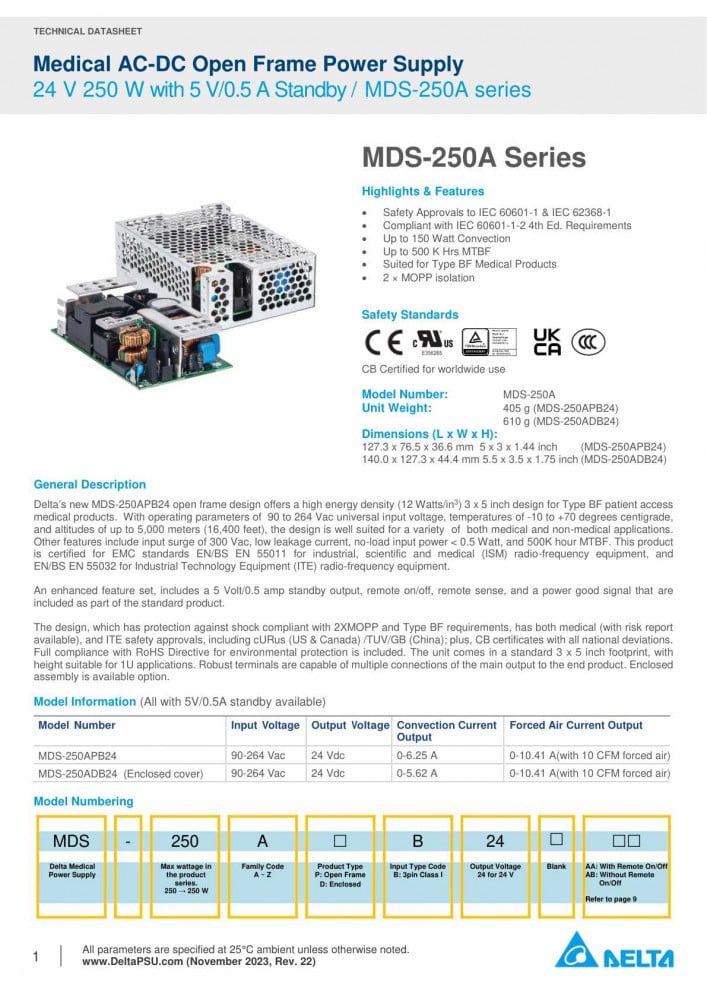 MDS-250A datasheet page 1