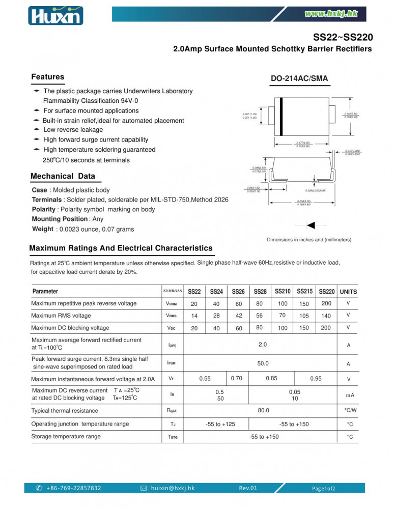 SS210 datasheet page 1