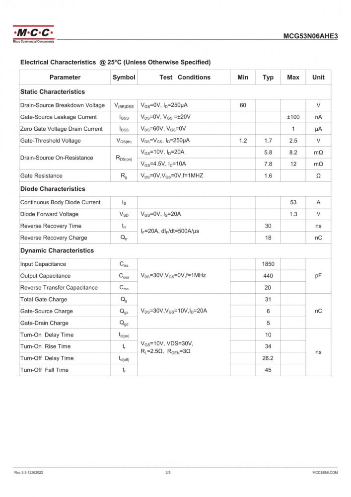 MCG53N06AHE3-TP datasheet page 2