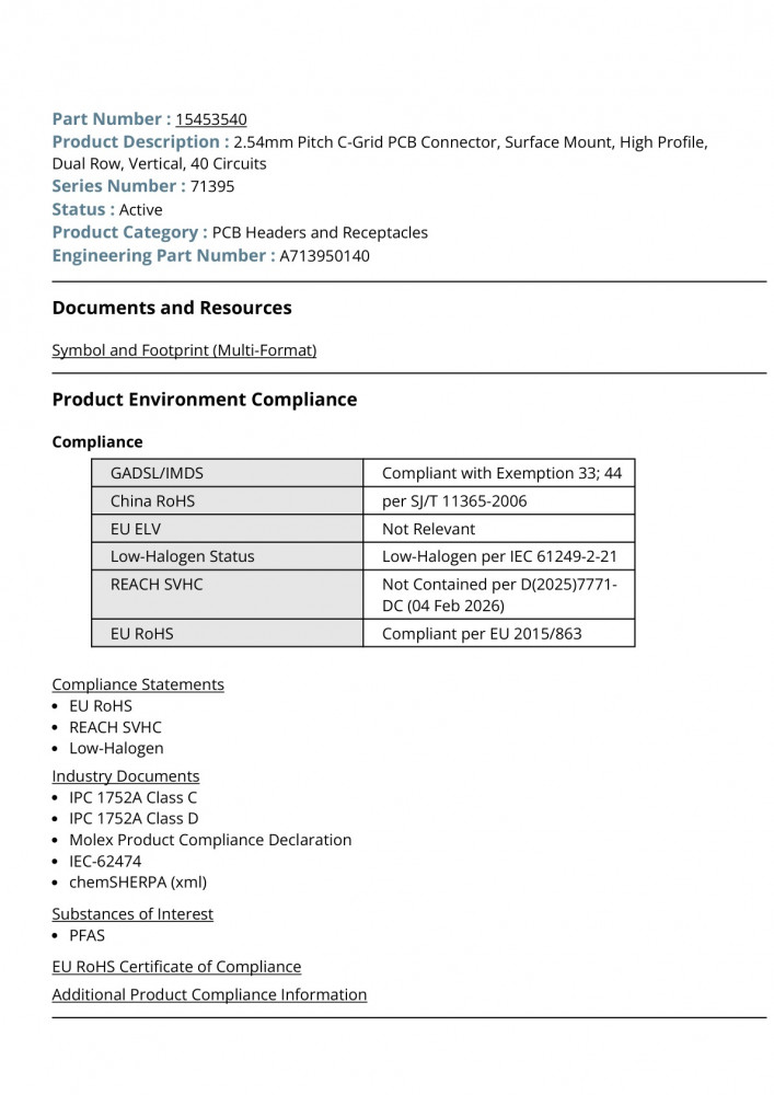 MOLEX 15453540 document page 1