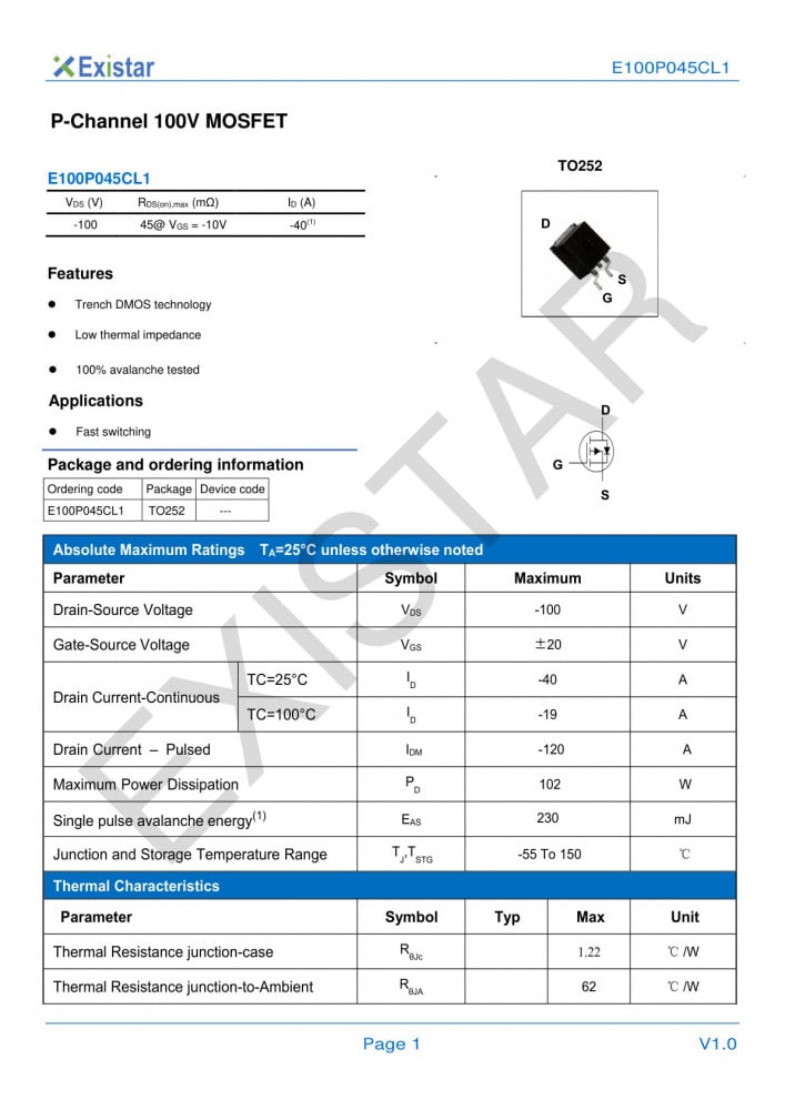 E100P045CL1 datasheet page 1