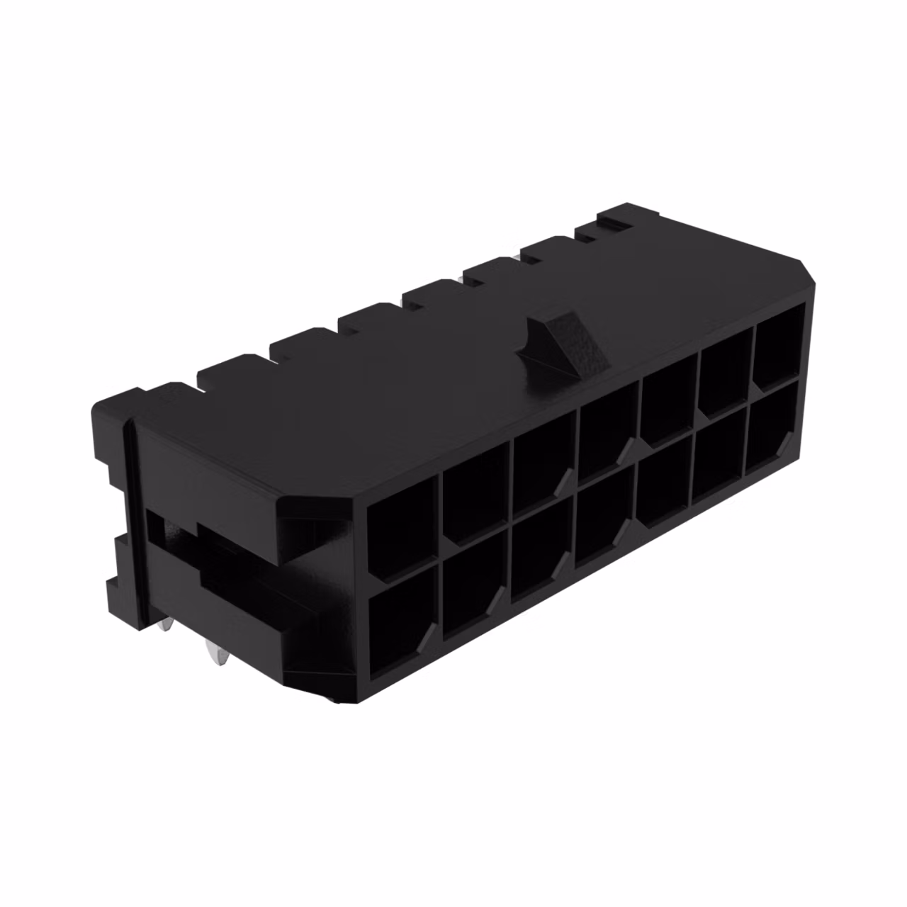 Micro-Fit 3.0 Right-Angle Header, 3.00mm Pitch, Dual Row, 14 Circuits, with Snap-in Plastic Peg PCB Lock, 2.54µm Matte Tin Plating, Glow-Wire Capable, Black for sale