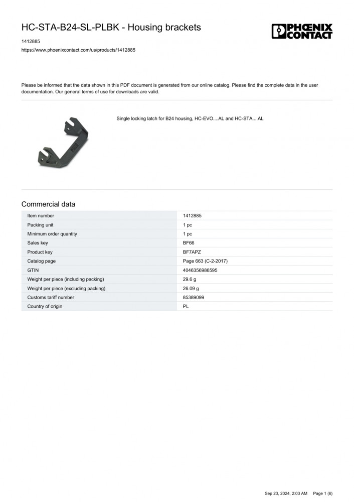 Phoenix Contact 1412885 technical document page 1
