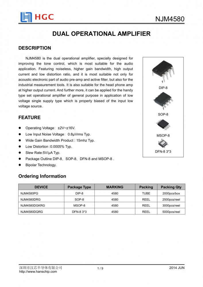 NJM4580DRG datasheet page 1