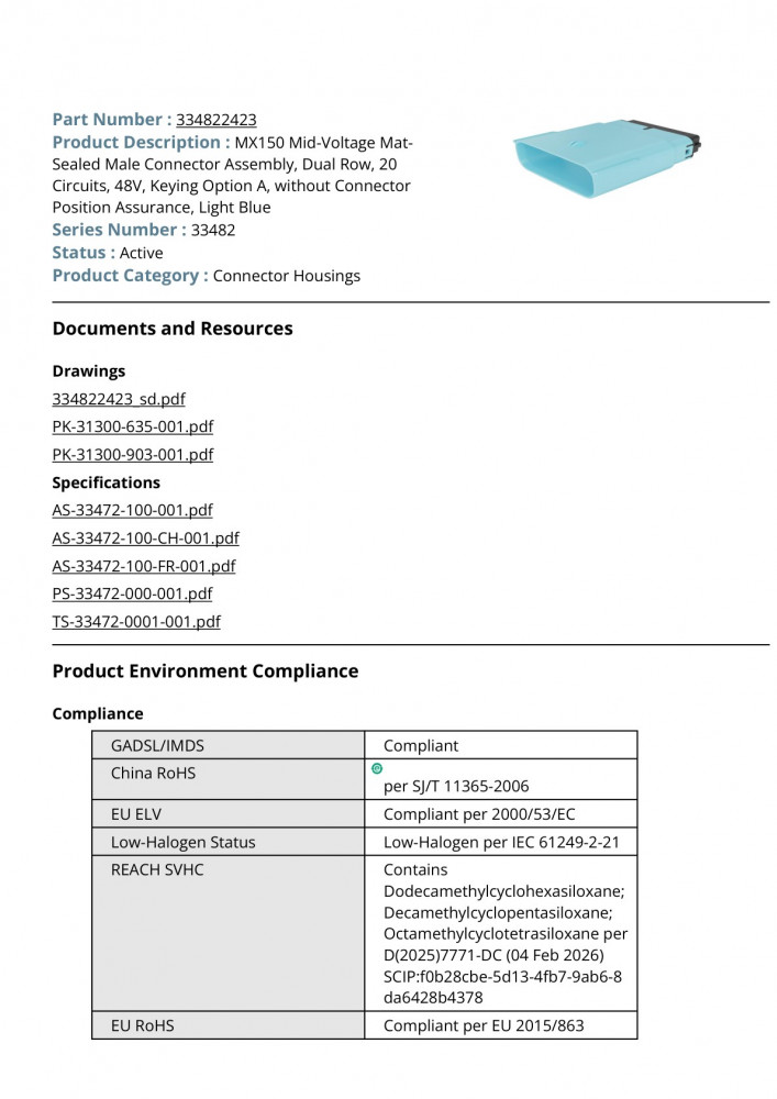 MOLEX 334822423 technical document preview, page 1
