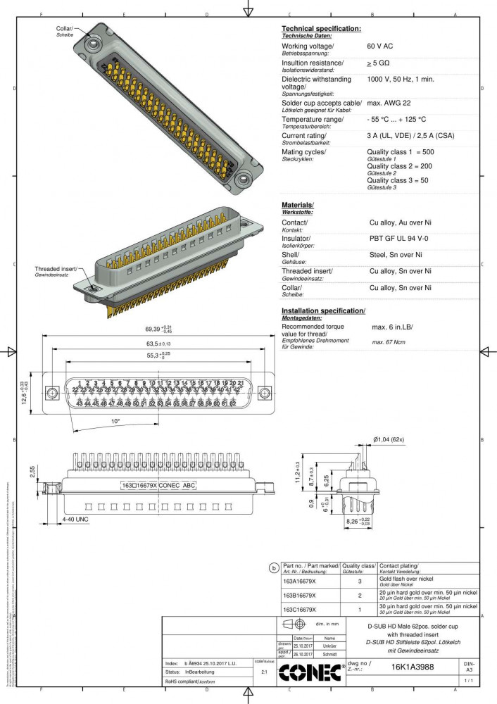 Conec 163A16679X technical drawing and product documentation
