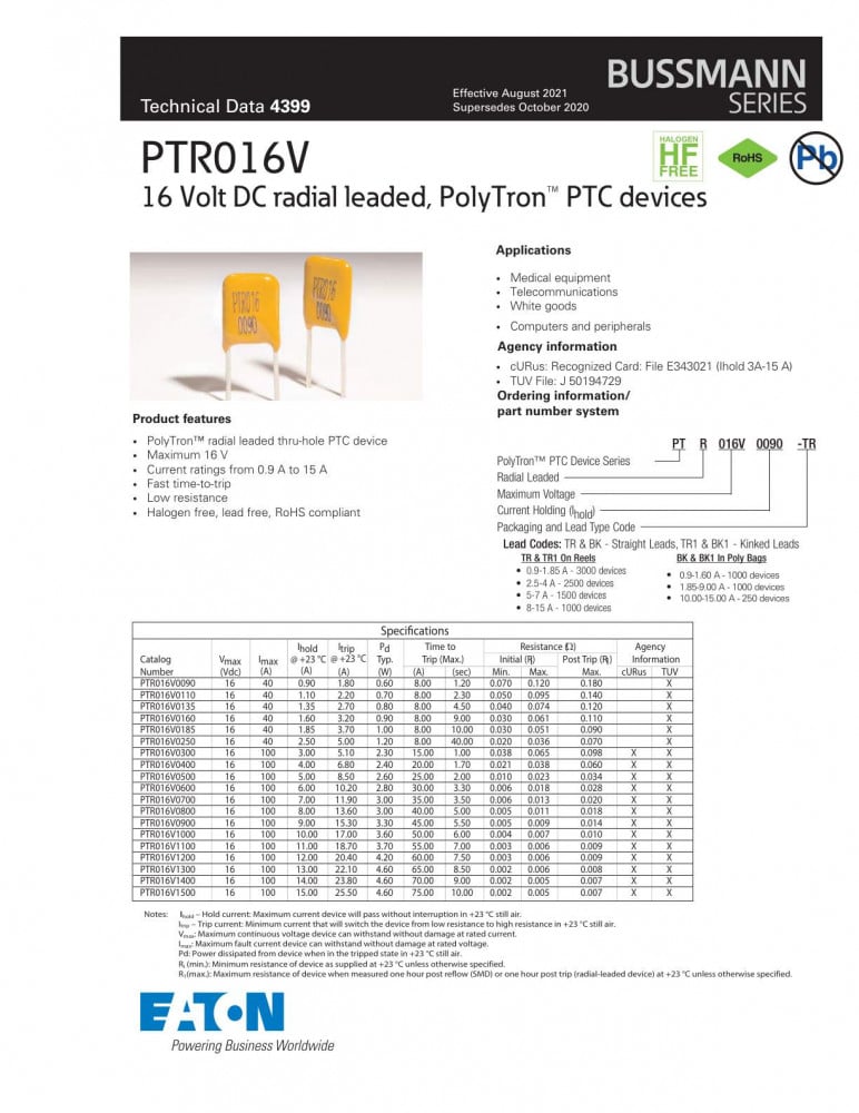 EATON PTR016V0600-TR1 datasheet page 1