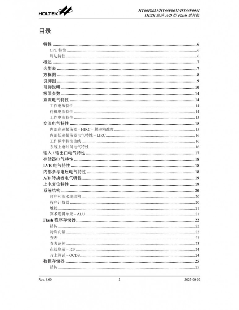 HOLTEK HT66F0021 series datasheet page 2