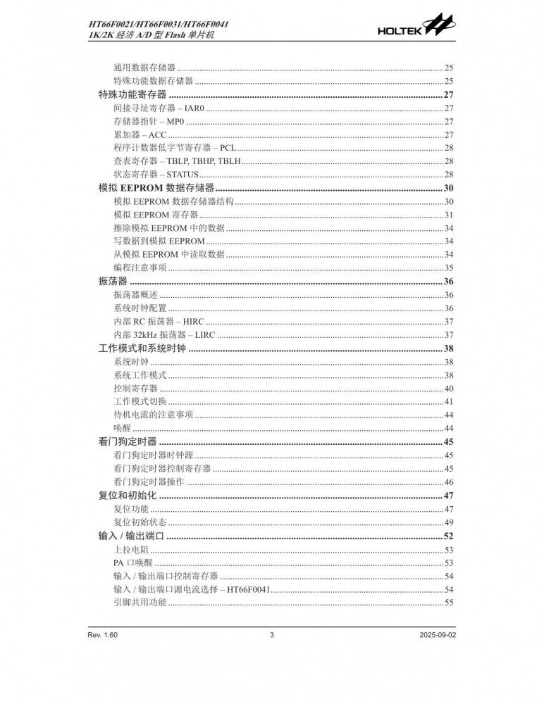 HOLTEK HT66F0021 series datasheet page 3
