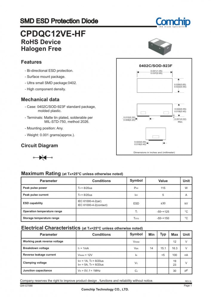 CPDQC12VE-HF datasheet page 1