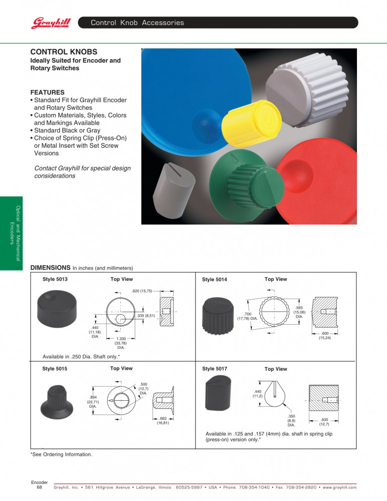 Grayhill control knob technical document page 1