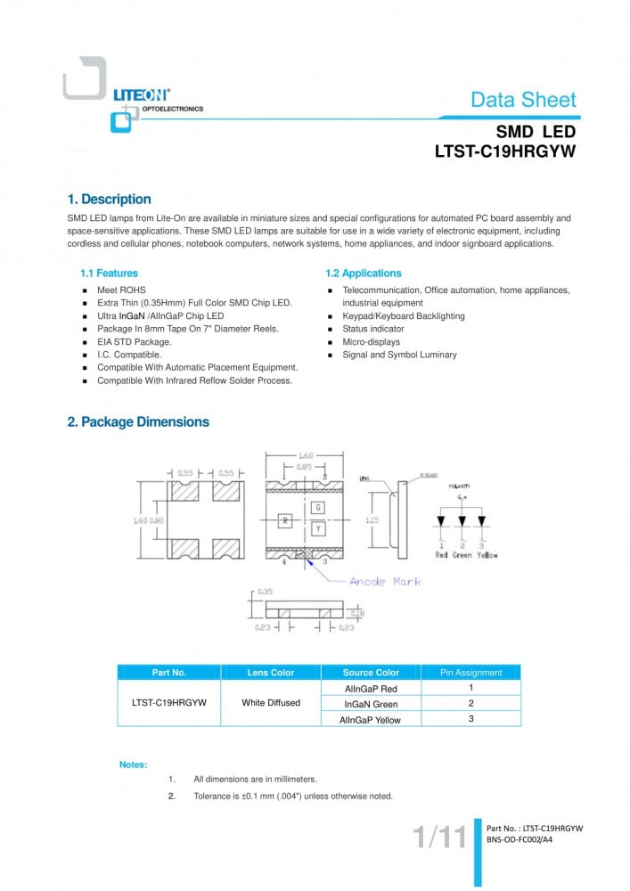 LTST-C19HRGYW datasheet page 2