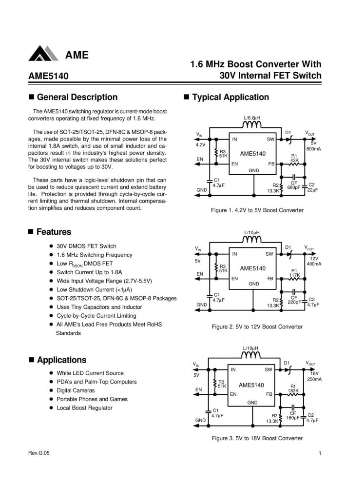 AME5140 datasheet page 1