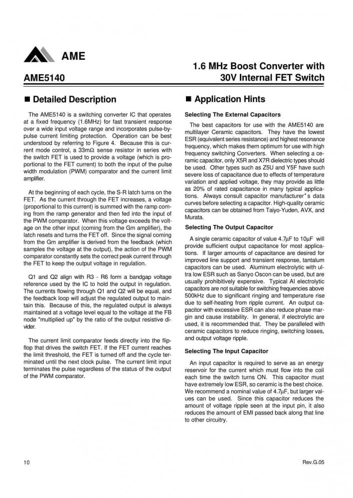AME5140 datasheet page 10