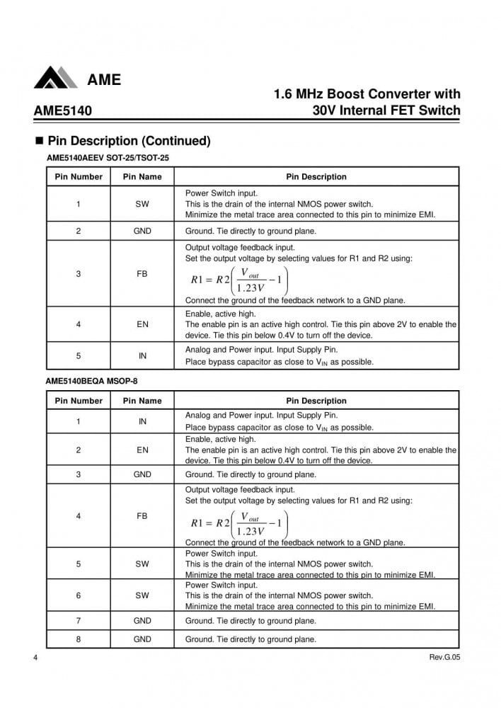 AME5140 datasheet page 4