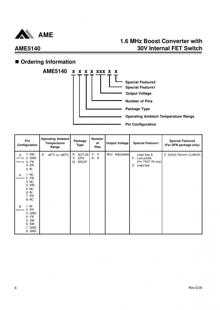 AME5140 datasheet page 6