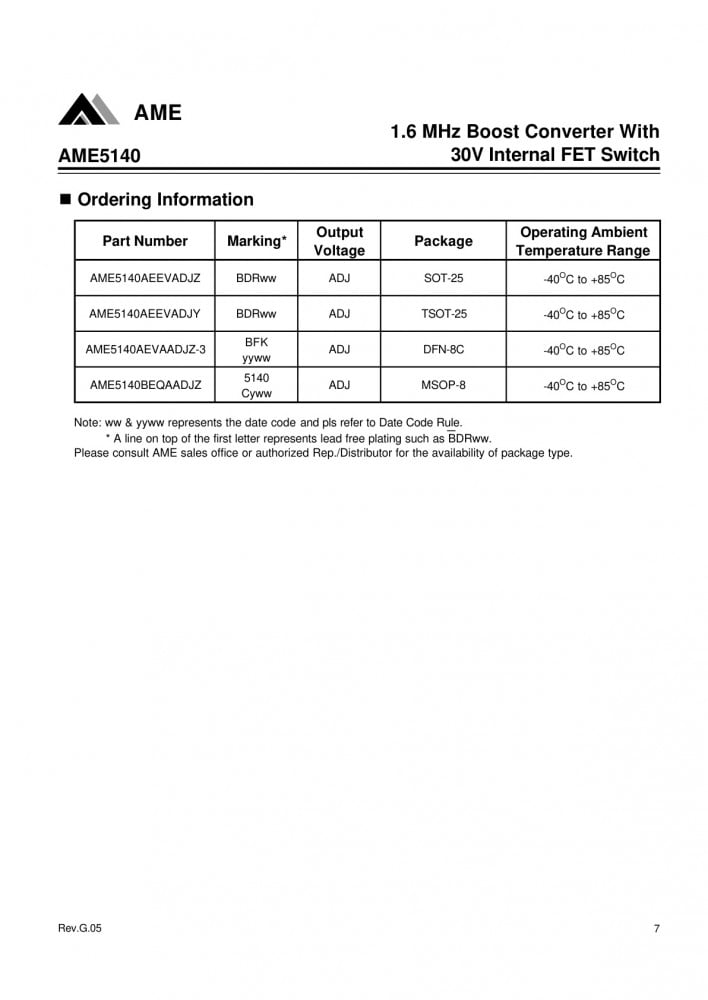 AME5140 datasheet page 7