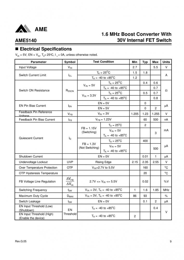 AME5140 datasheet page 9