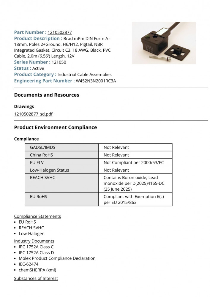 MOLEX M8 single-ended female straight drawing, page 1