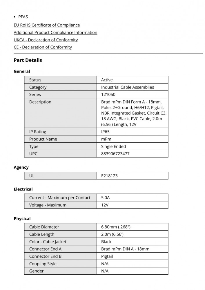 MOLEX M8 single-ended female straight drawing, page 2