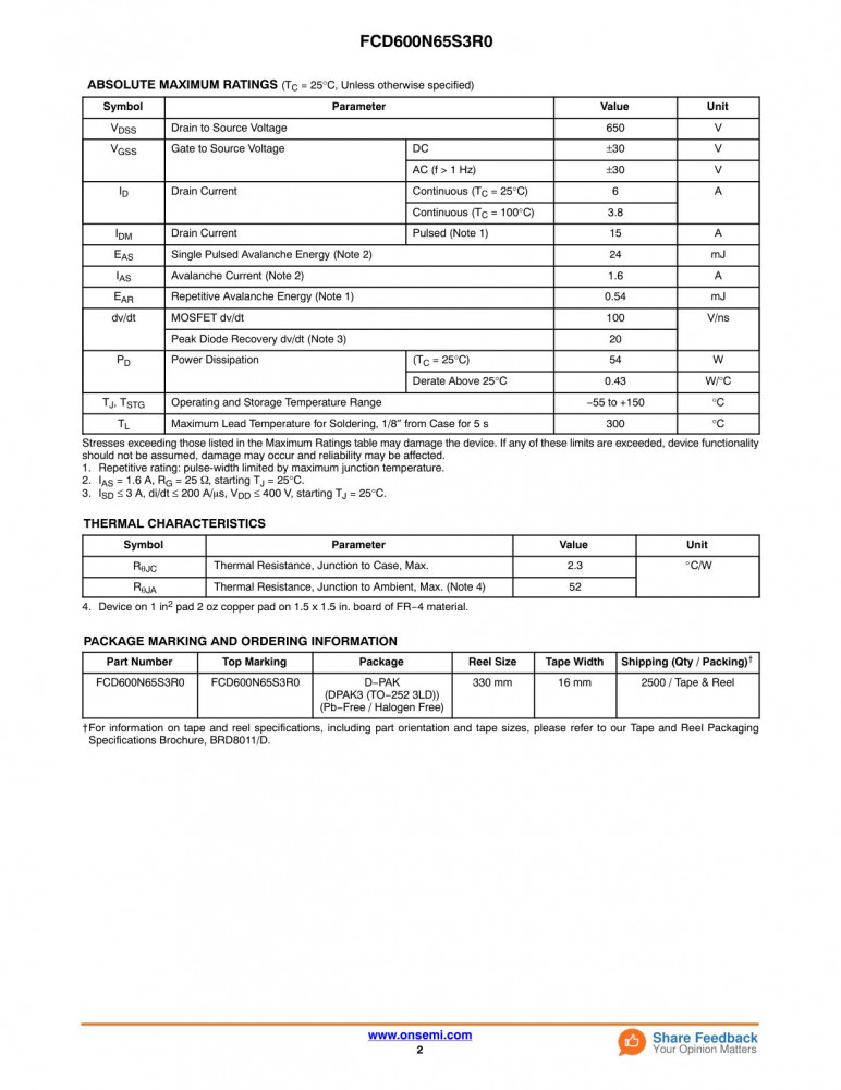 FCD600N65S3R0 technical document, page image 2