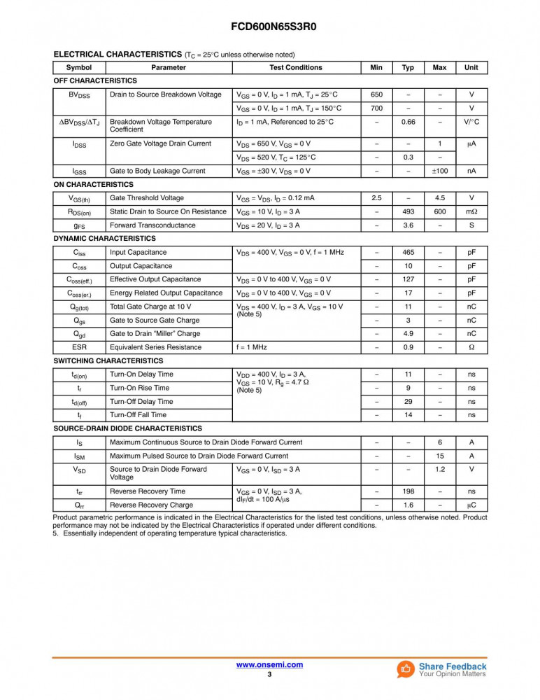 FCD600N65S3R0 technical document, page image 3