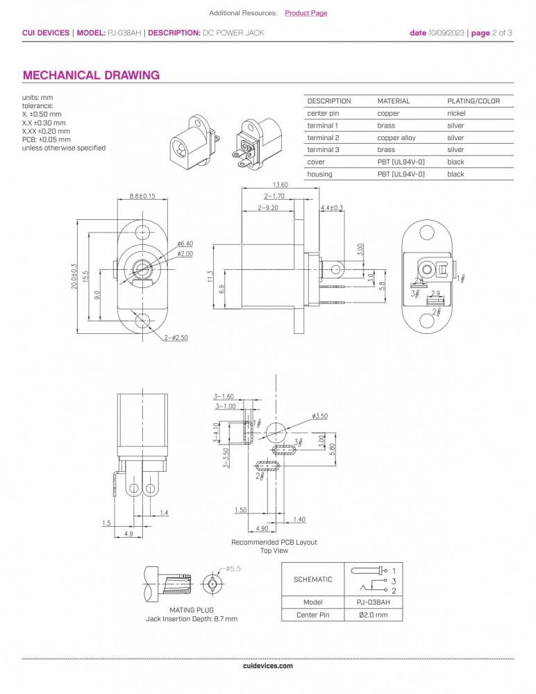 PJ-038AH technical document page 2