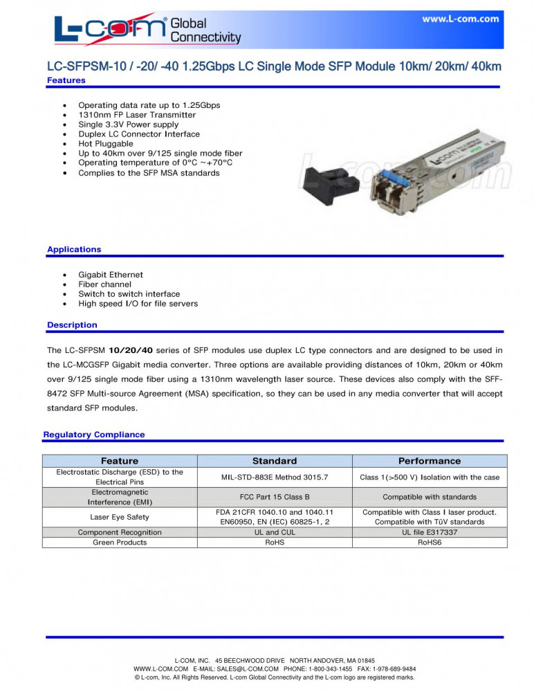LC-SFPSM-40 datasheet page 1