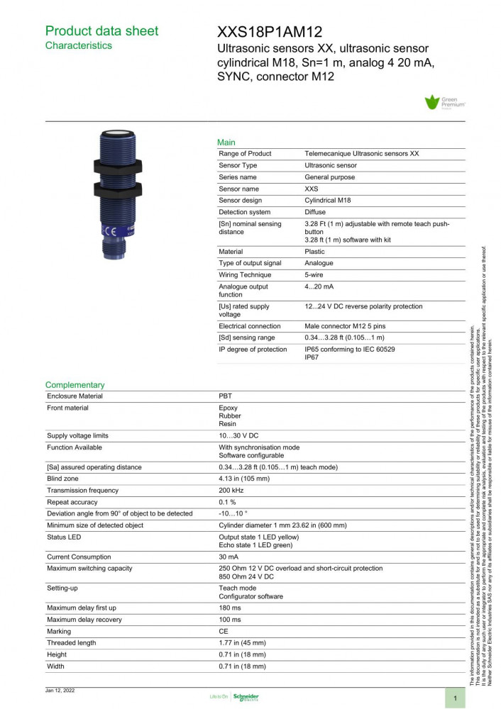XXS18P1AM12 technical document page 1