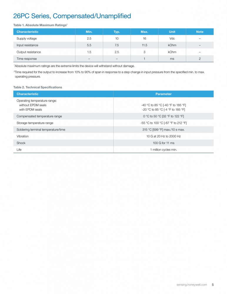 Honeywell 26PC Series datasheet page 5