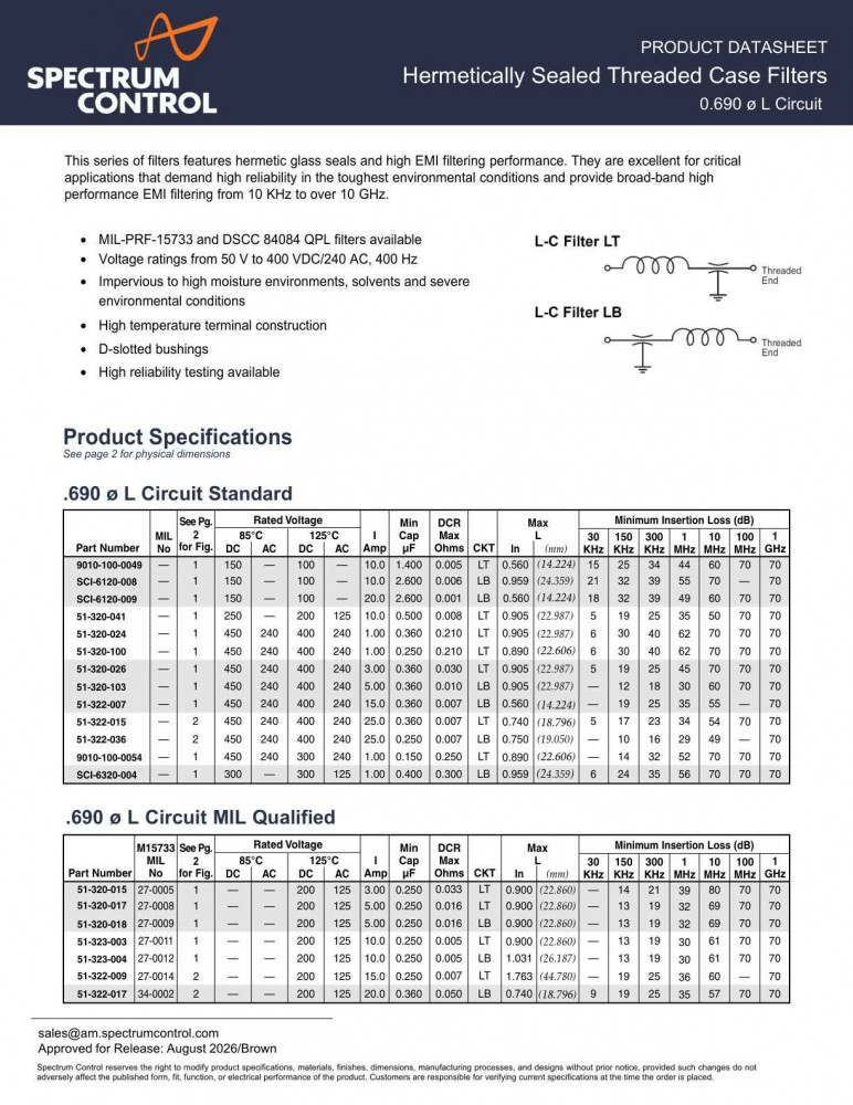 Spectrum Control filter specification page 1