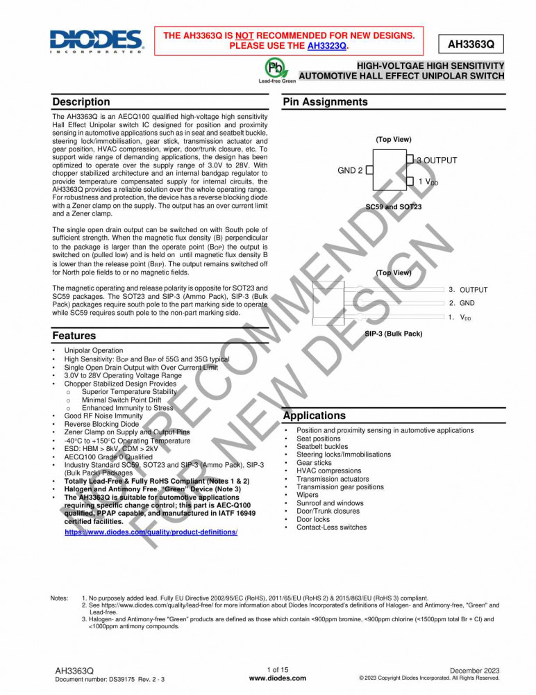 AH3363Q datasheet page 1