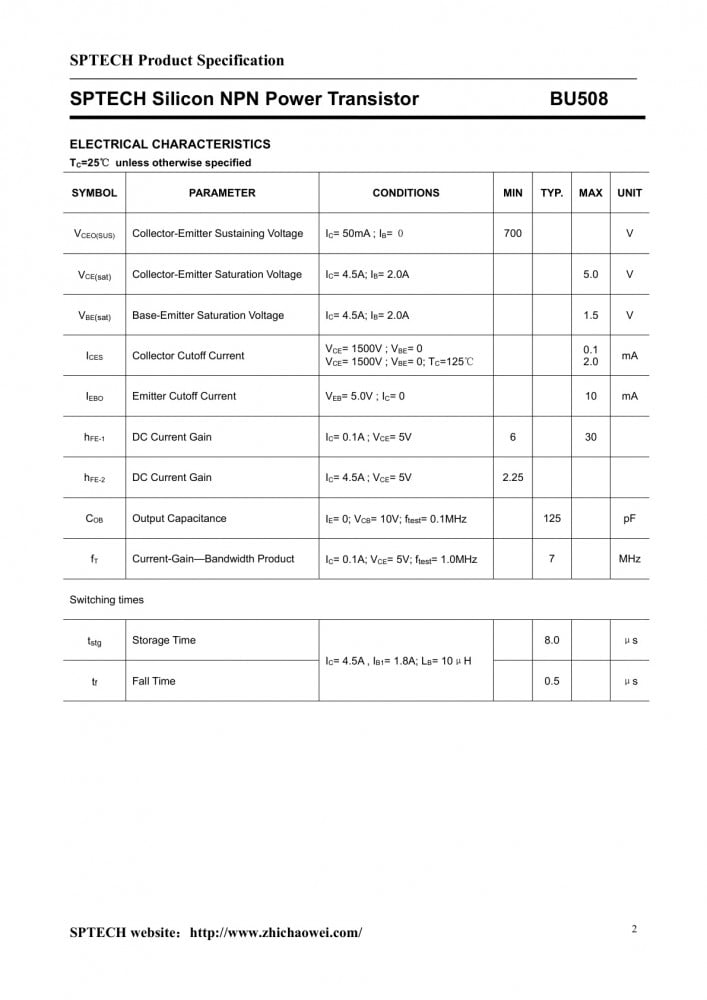 BU508 SPTECH datasheet page 2
