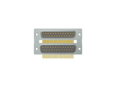 D-SUB Dual Port • Dual port 25-pos. /25-pos. • Dual port socket upper / Plug bottom • Solder pin angled .625