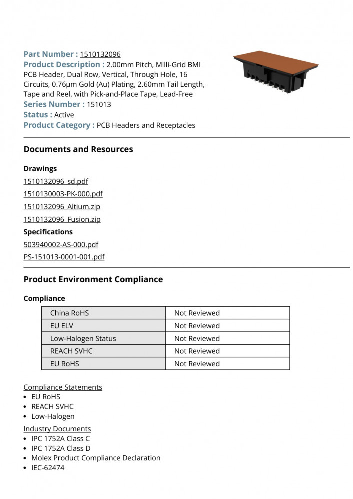 Molex Milli-Grid BMI vertical header product specification, document image 1