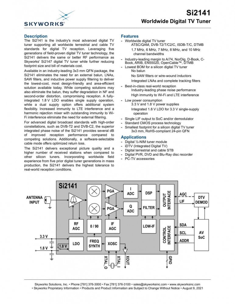SI2141-A10-GMR technical document page 1
