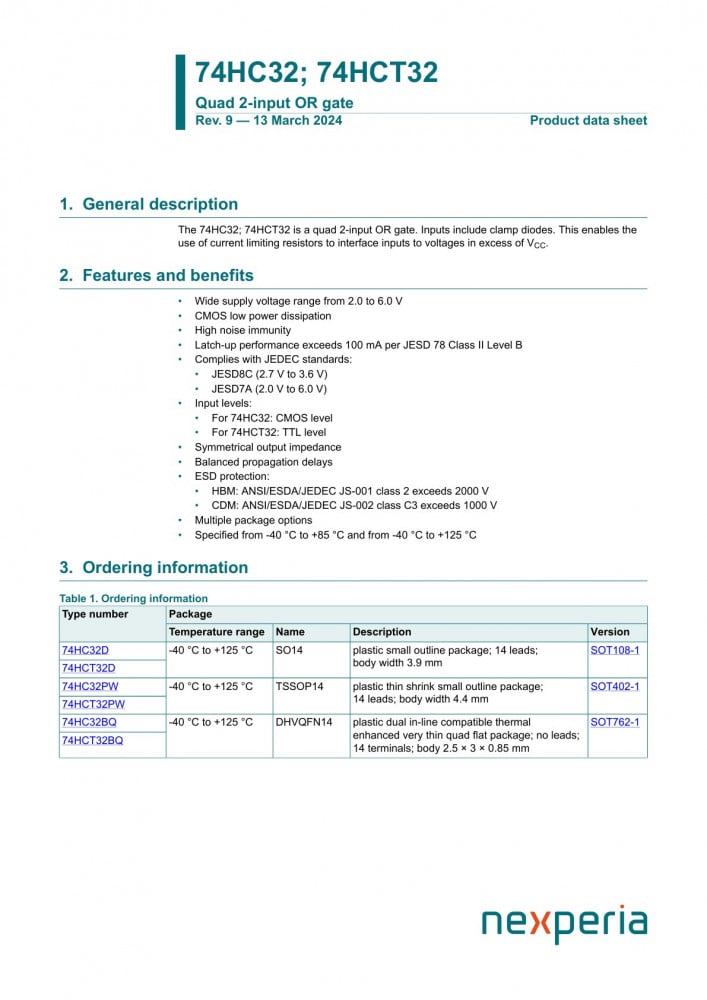 74HC32D datasheet page 1