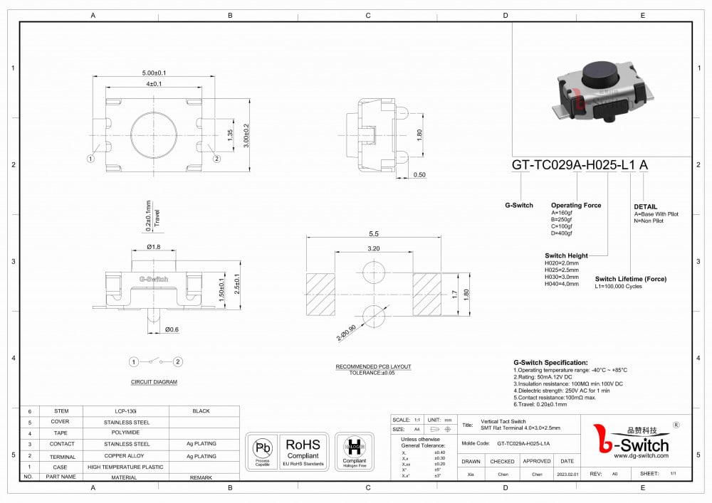 GT-TC029A-H025-L1A technical document page