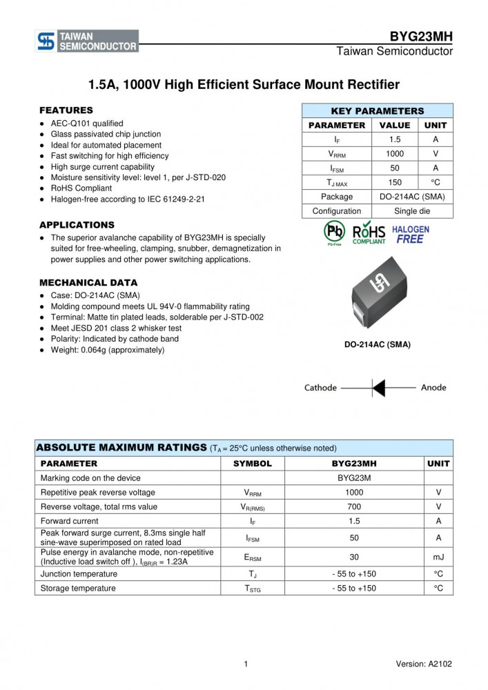 BYG23MH technical document page 1